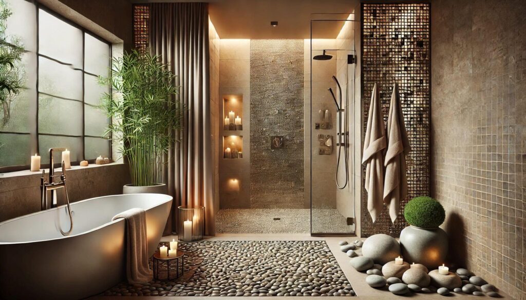 Creating A Spa-Like Bathroom with Mojave Tumbled Pebble Mosaic