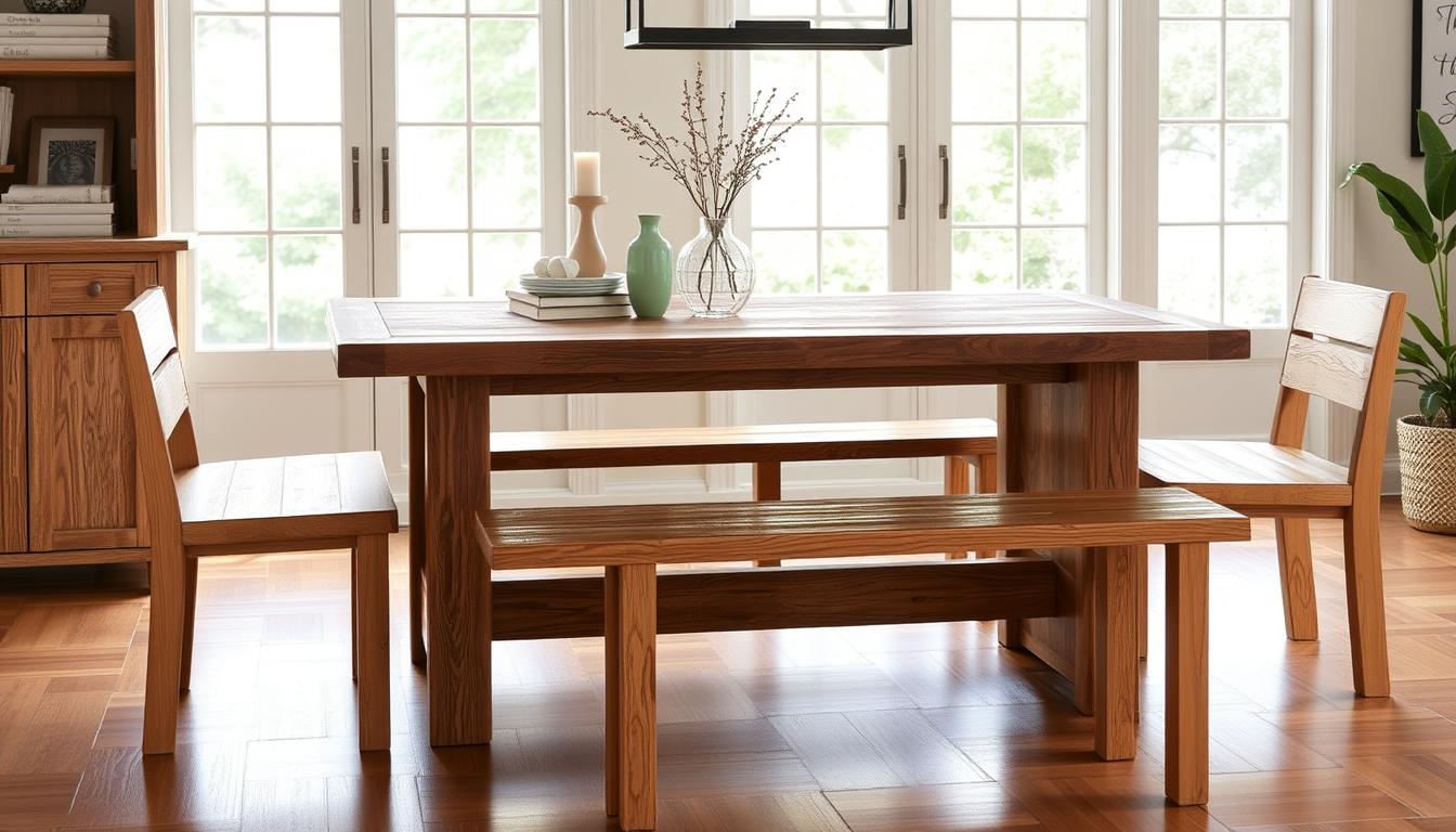Chic 2 Toned Dining Table and Bench for Modern Homes