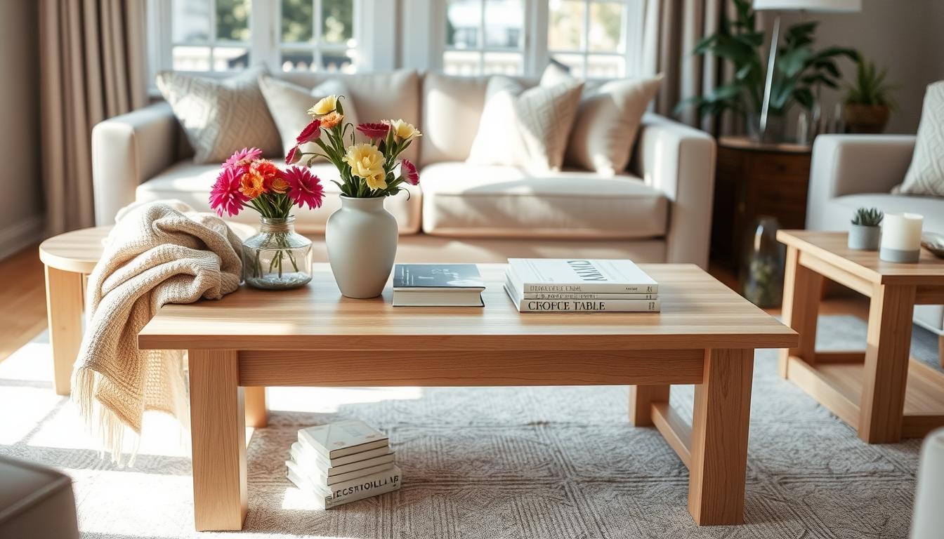Light Wood Coffe Table With Matching Tables For Living Room