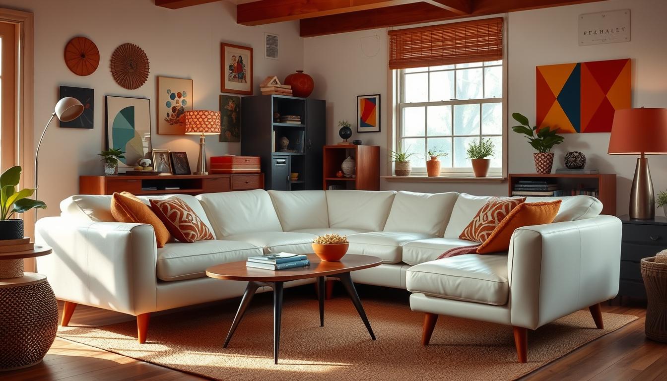 Vintage White Vinyl MCM Sectional: Retro Elegance