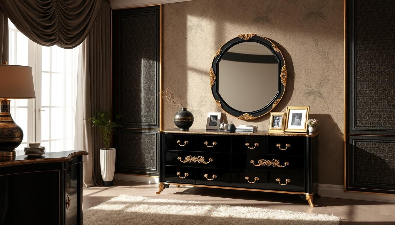 Luxe Black and Gold Dresser Styling Ideas