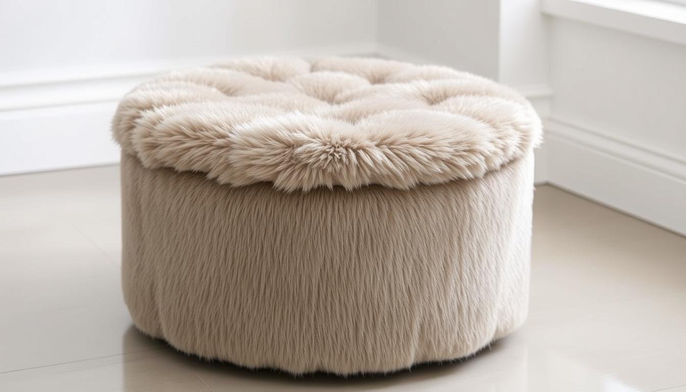 Faux Fur Upholstered Round Storage Ottoman: How to Add Luxe