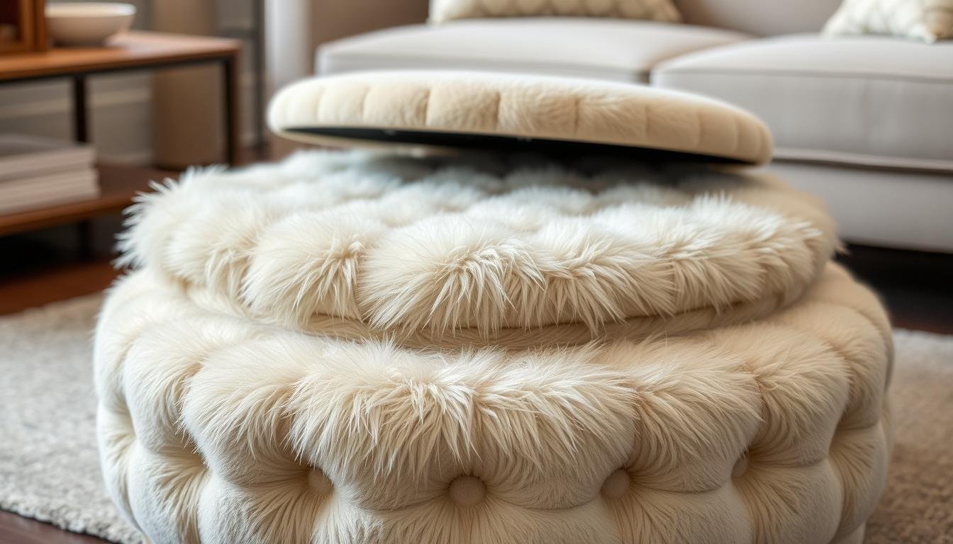 Faux Fur Upholstered Round Storage Ottoman: How to Add Luxe