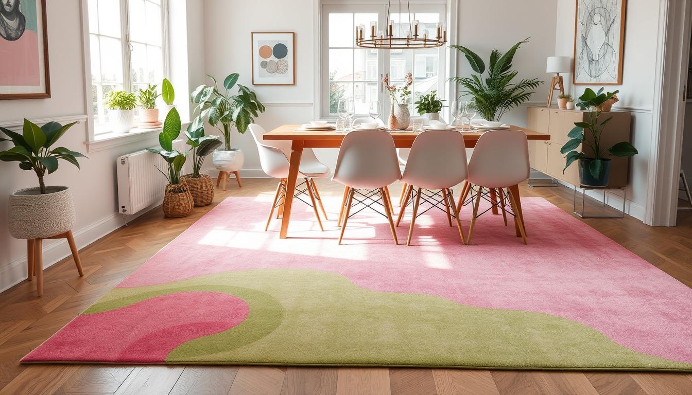 Pink and Green Dining Room Rug: How To Create Color Statement