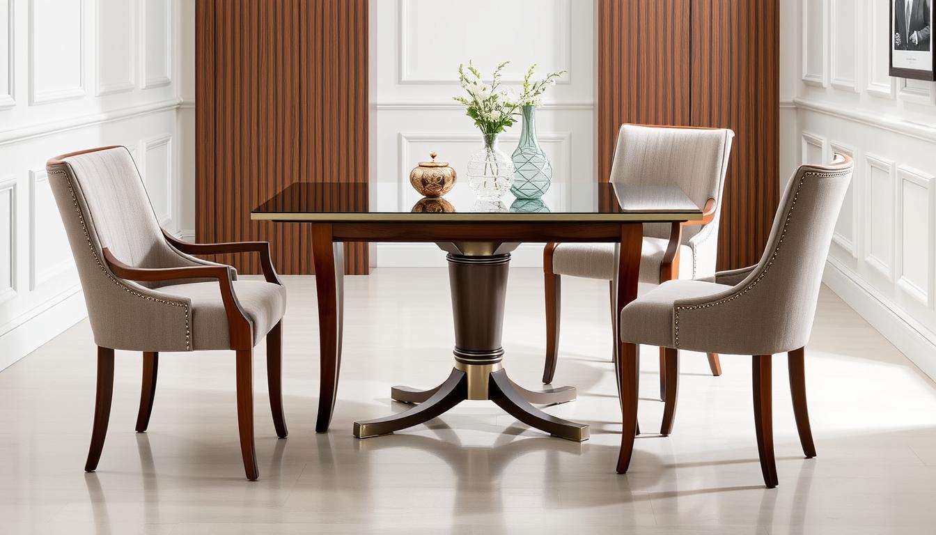 Five Piece Small Dining Set Chairs with Castors: Compact & Chic