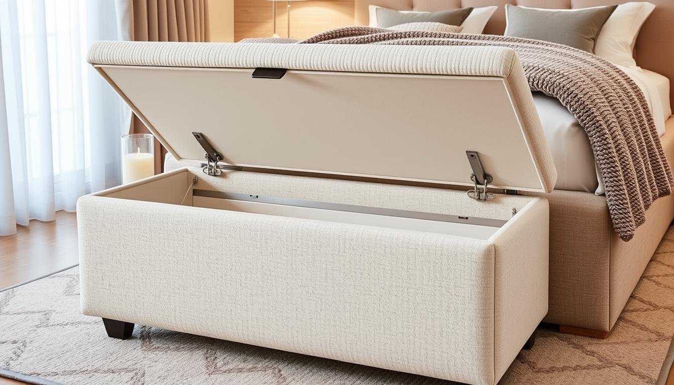 Cozy Boucle Storage Bench for Bed End