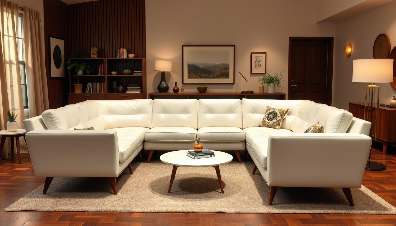 Vintage White Vinyl MCM Sectional: Retro Elegance