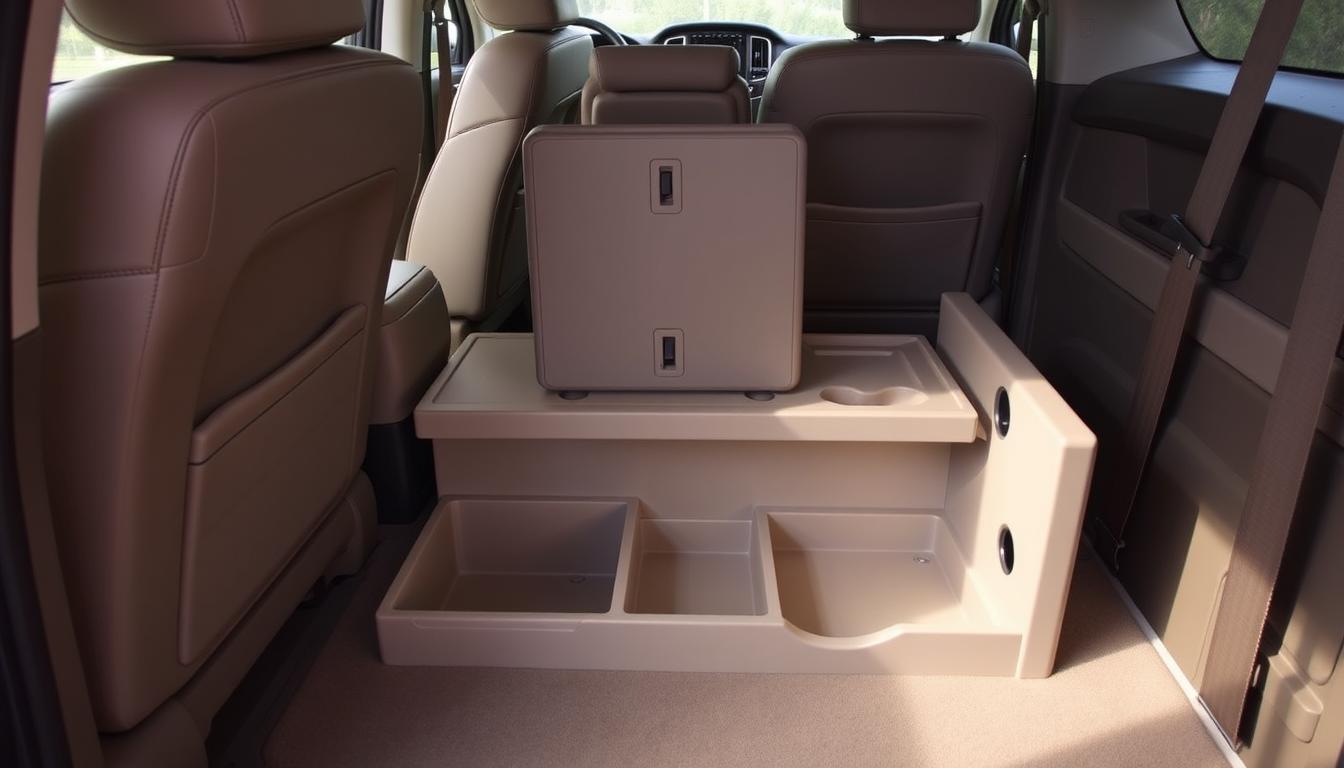 Beige 2nd Row Floor Mounted Storage Box With Box No Cup Holders